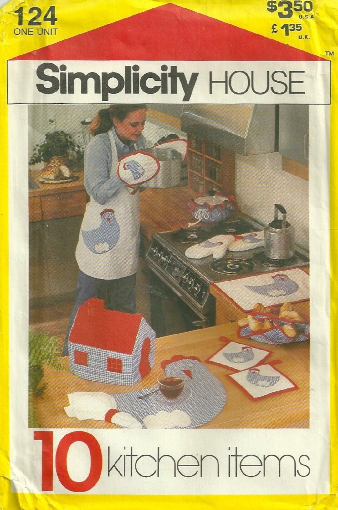Simplicity 124 1980s 10 Kitchen Accessories Pattern Hen Theme Apron Tea ...