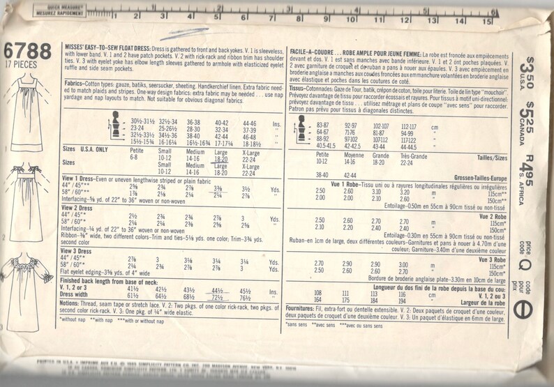 Simplicity 6788 Easy Vintage Womens Float Dress Muu Muu - Etsy