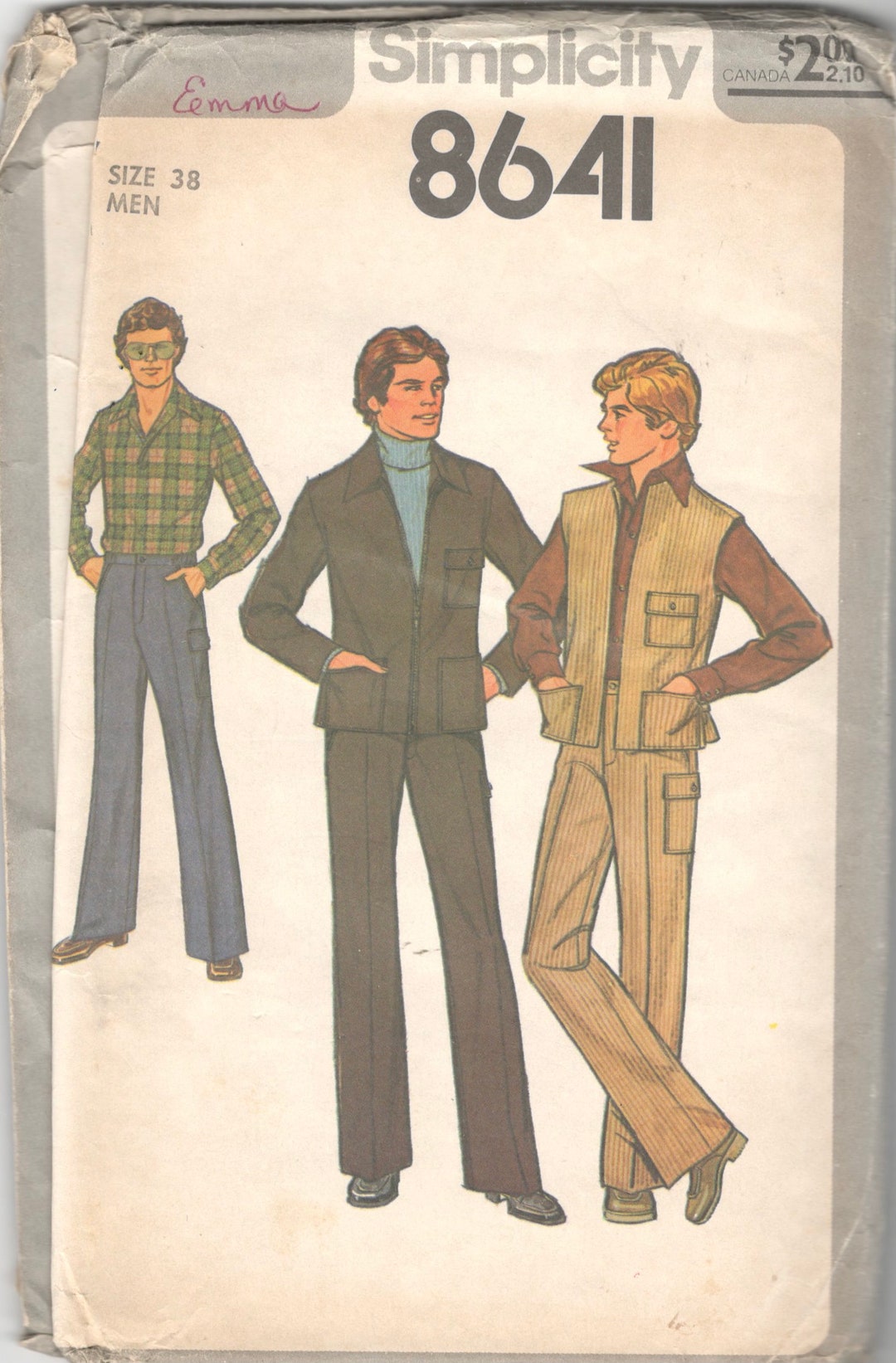 Vintage 1970s Simplicity 8641 Mens Pants Zip Front Jacket and Vest ...