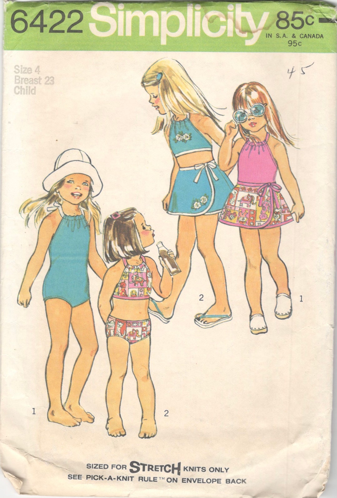 Simplicity 6422 1970s Toddlers One and Two Piece Halter Swimsuit Top ...
