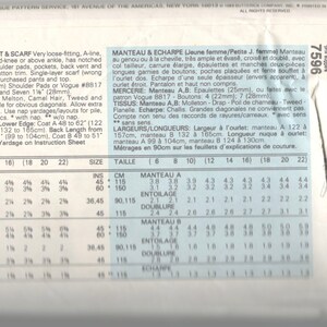 Vogue 7596 1980s Misses Double Breasted Coat and Scarf Pattern Womens ...