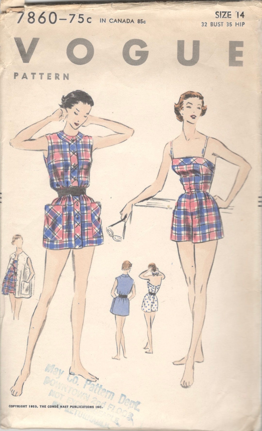 Vogue 7860 1950s Misses One Piece Swimsuit and Reversible Tunic Blouse ...