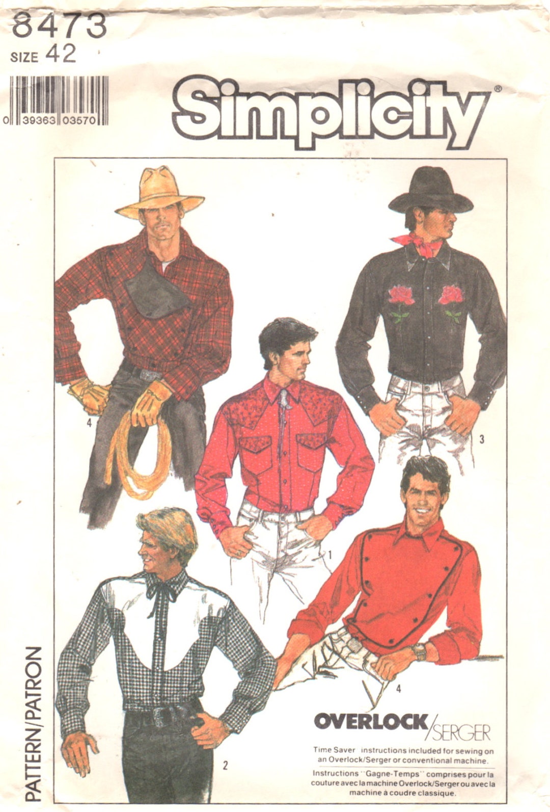 Simplicity 8473 Mens WESTERN Shirt Pattern Button Front or Snap Bib ...