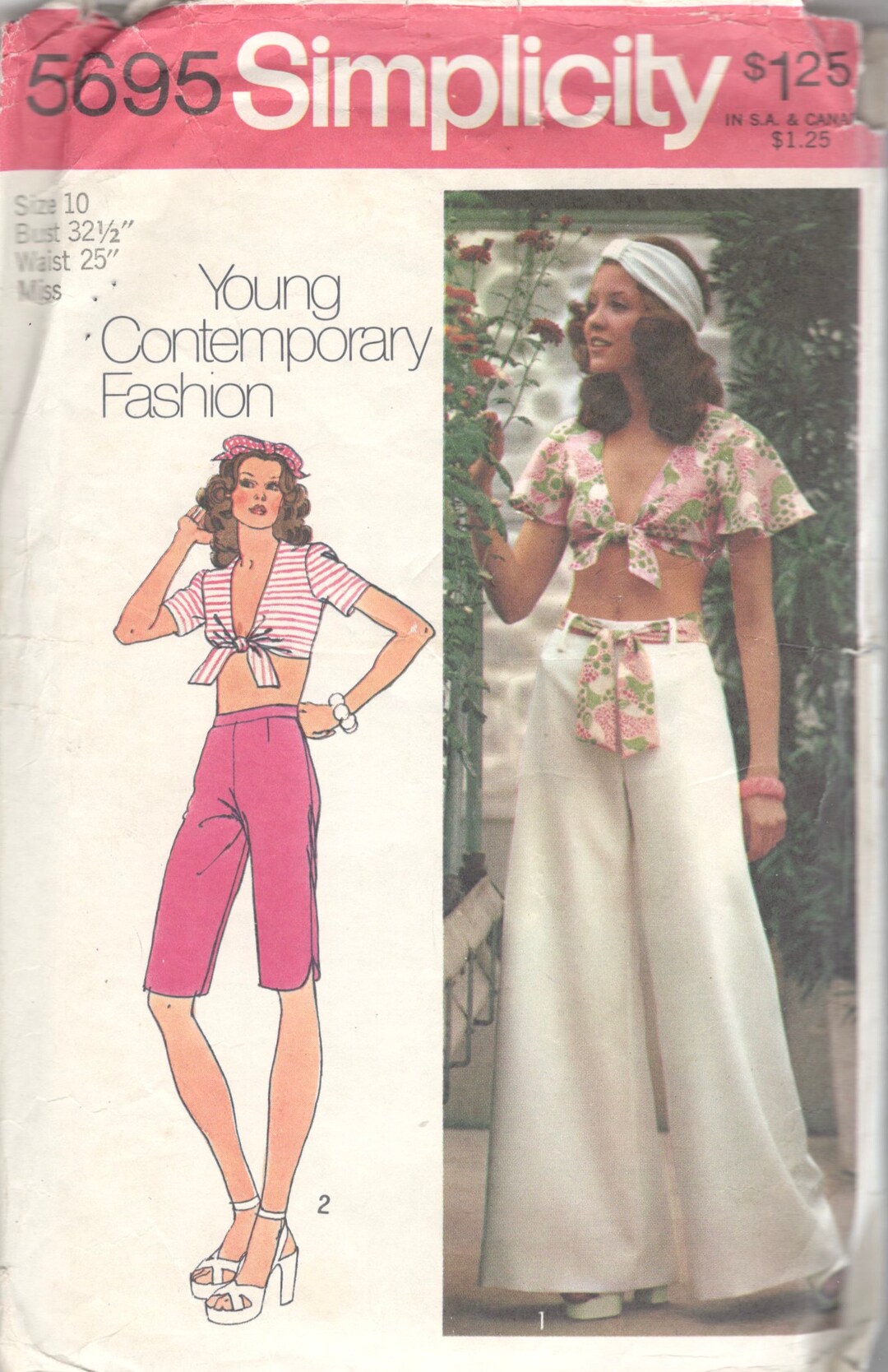 1970s Simplicity 5695 Misses Top Capri and Wide Leg Pants Pants Pattern ...