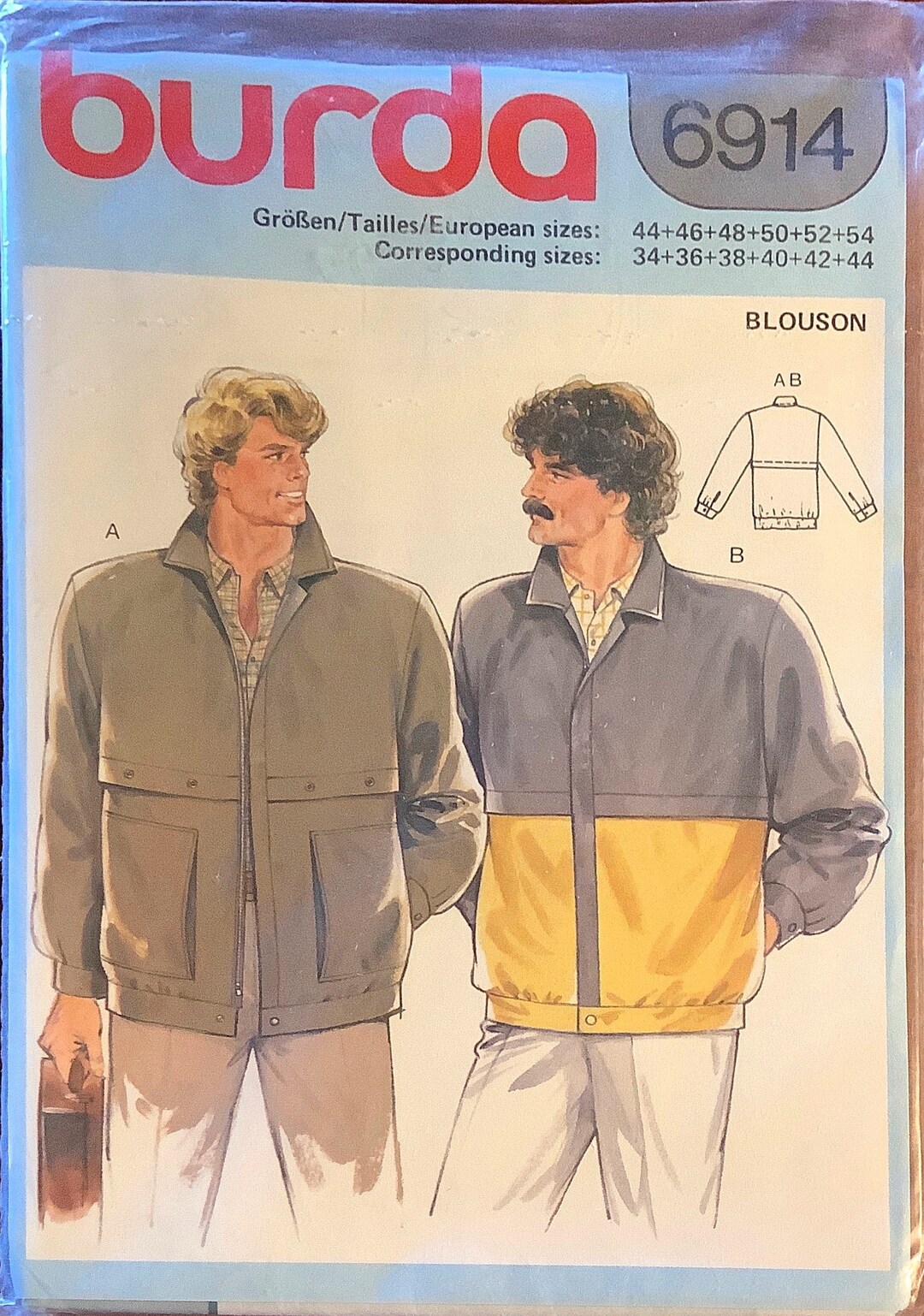 Burda 6914 Mens Zip Front Bomber Jacket Pattern Adult Teen Vintage ...