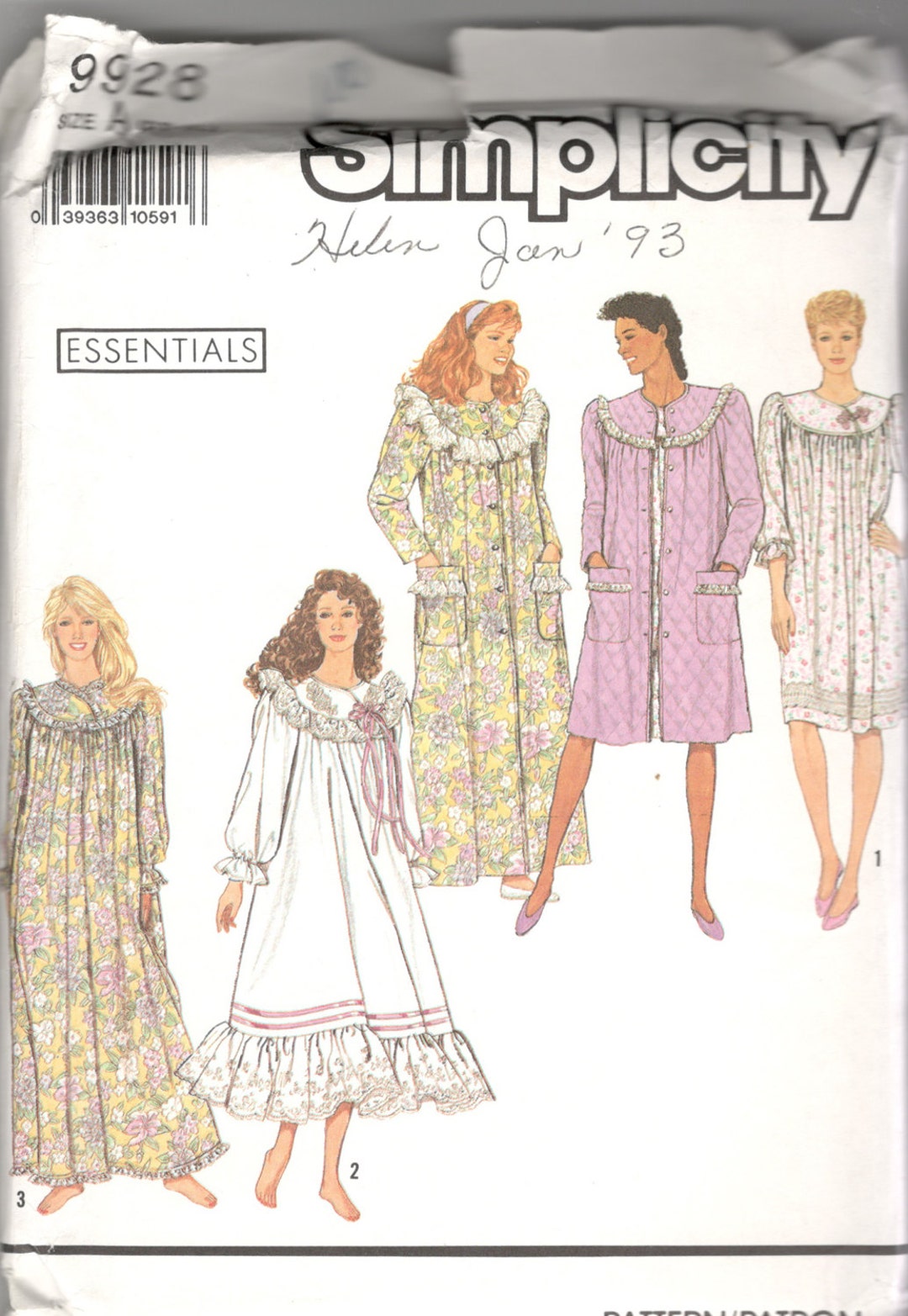 Simplicity 9928 Nightgown and Robe Pattern Victorian Style Pullover ...