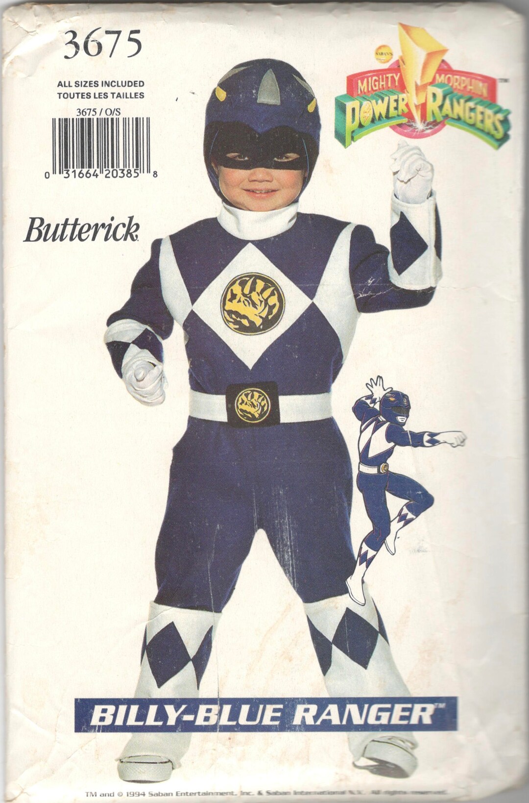 Butterick 3675 Billy Blue POWER Ranger Costume Pattern Boys Girls Teen ...