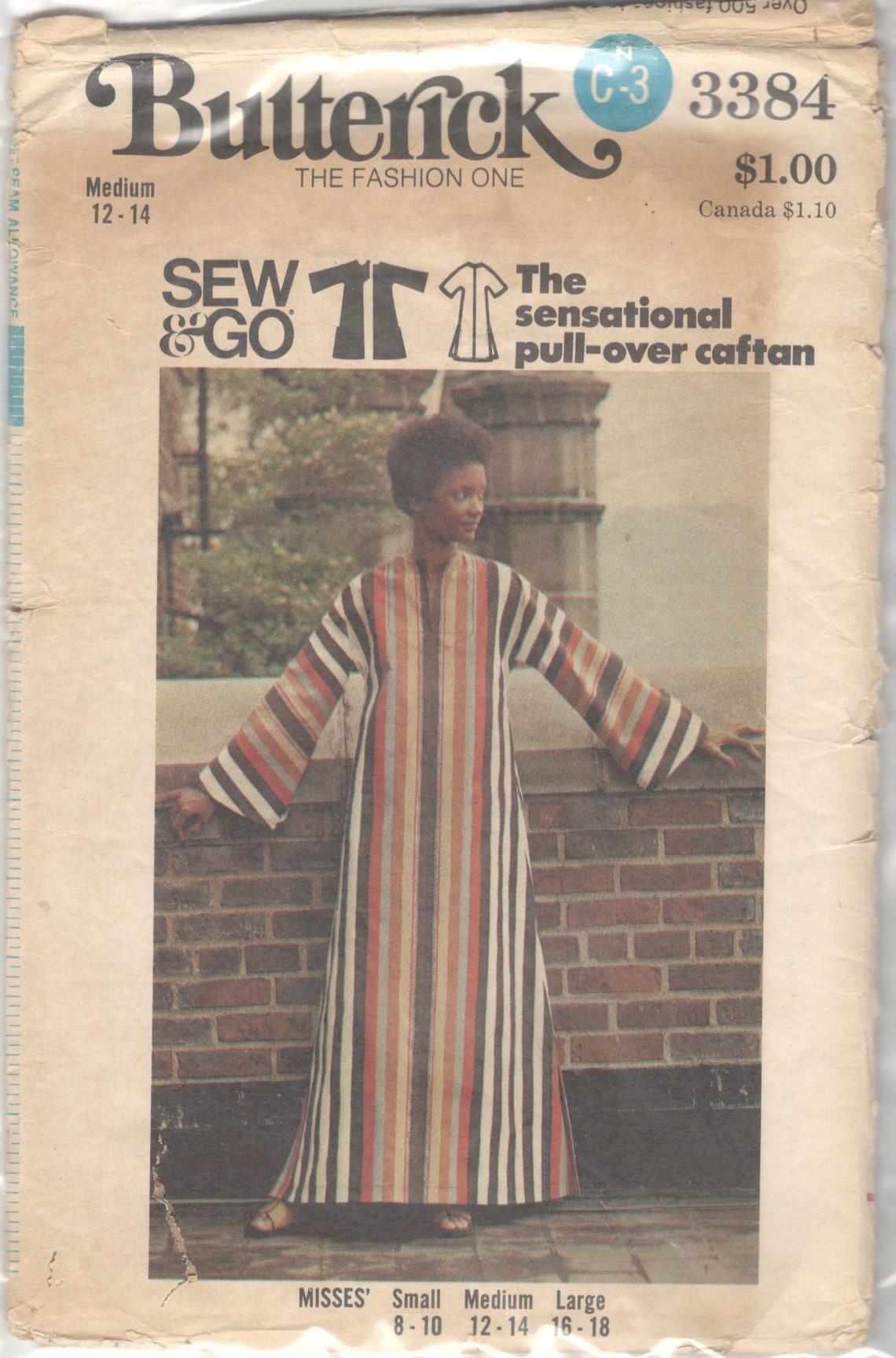 Butterick 3384 1970s Easy Sensational Pullover Misses CAFTAN - Etsy