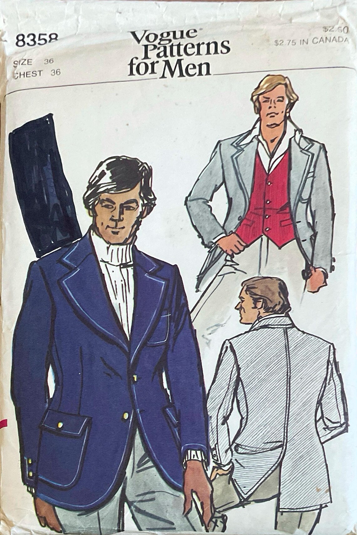 Vogue 8358 1970s Mens Lined Jacket and Vest Pattern Great as Formal ...