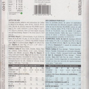 Butterick 6045 1990s Misses CAFTAN Sauna Wrap Slippers and Cosmetic ...