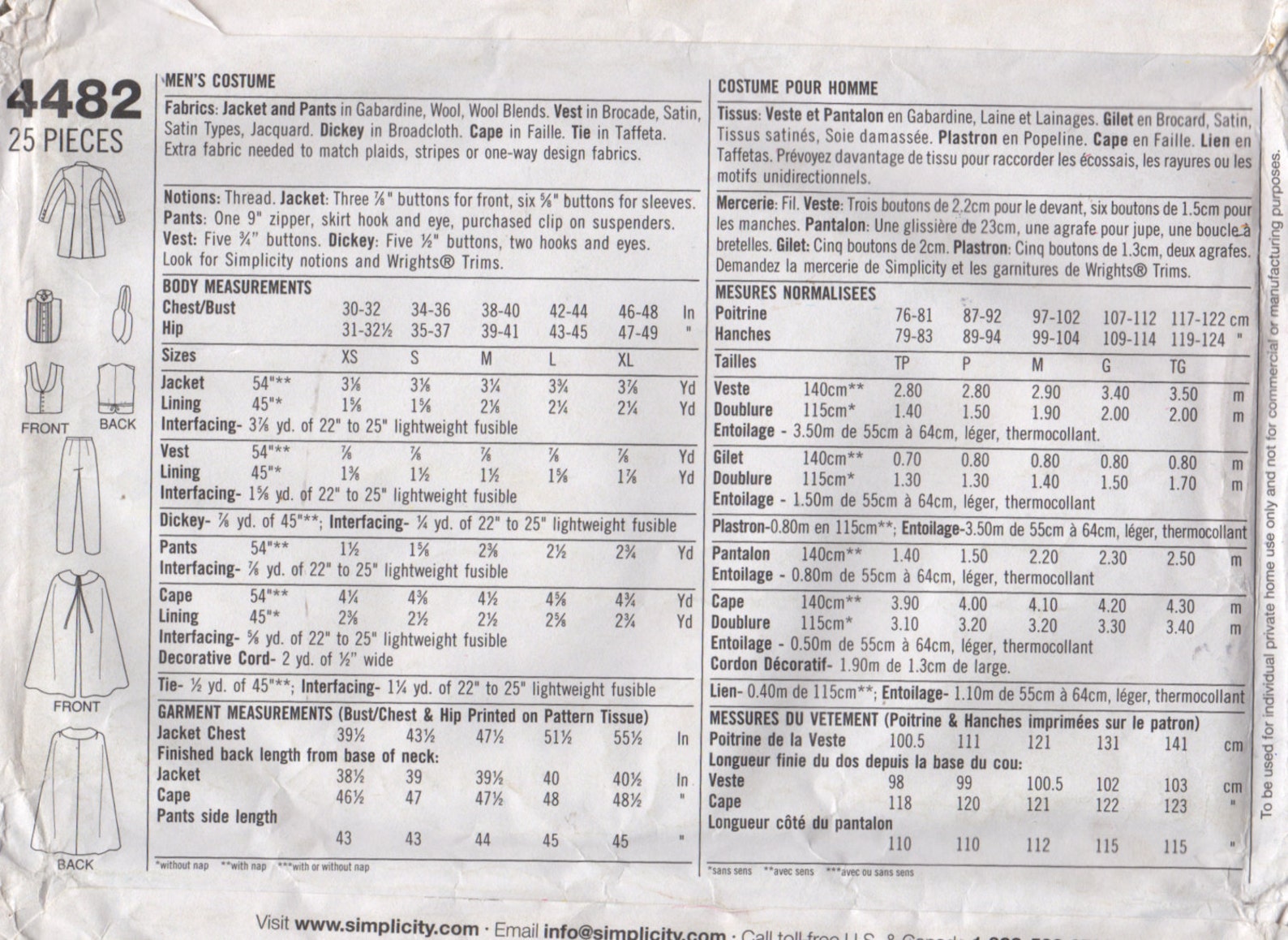 Simplicity 4482 Victorian Jacket Pants Cloak PHANTOM of the - Etsy