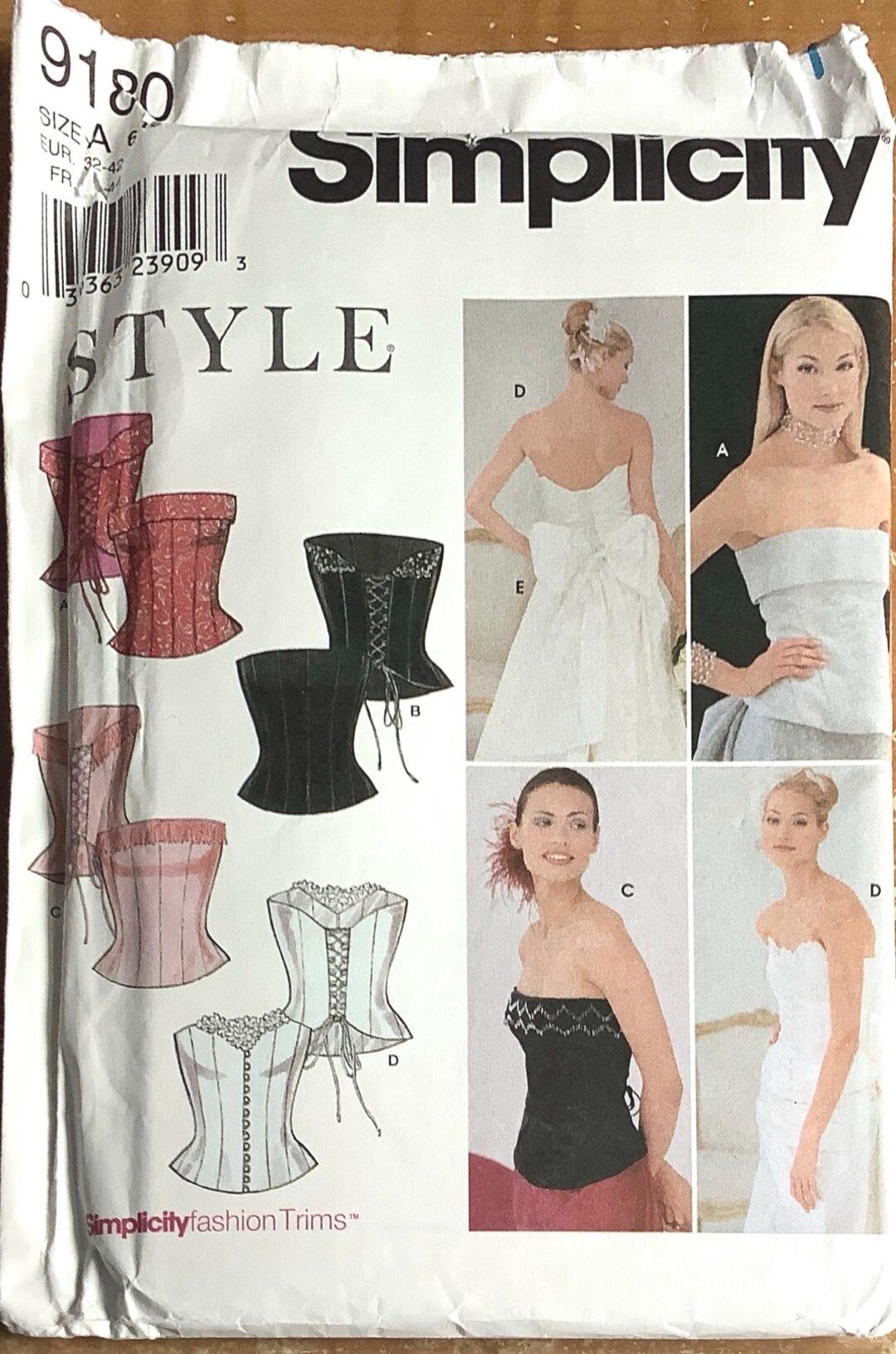 Simplicity 9180 Bustier Corset Style Evening Strapless Top Pattern ...