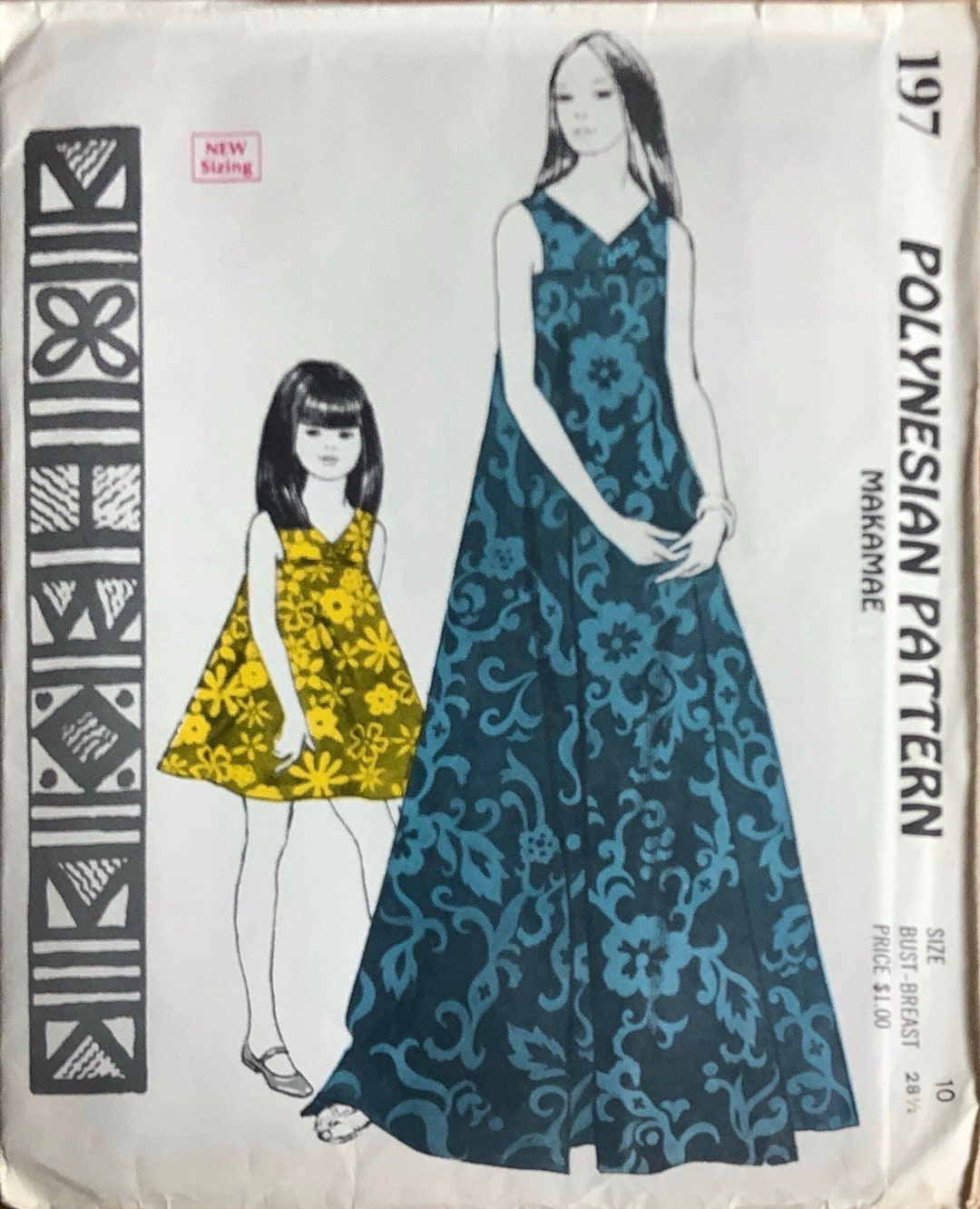 Polynesian Pattern 197 1970s Girls MUU MUU Makamae Tent Dress Pattern V ...