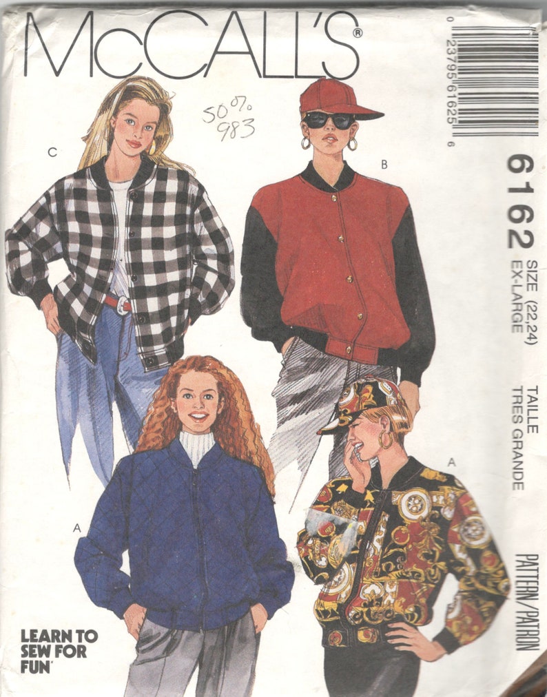 Mccalls 6162 Unlined Bomber Jacket and Hat Pattern Loose Fitting Womens ...