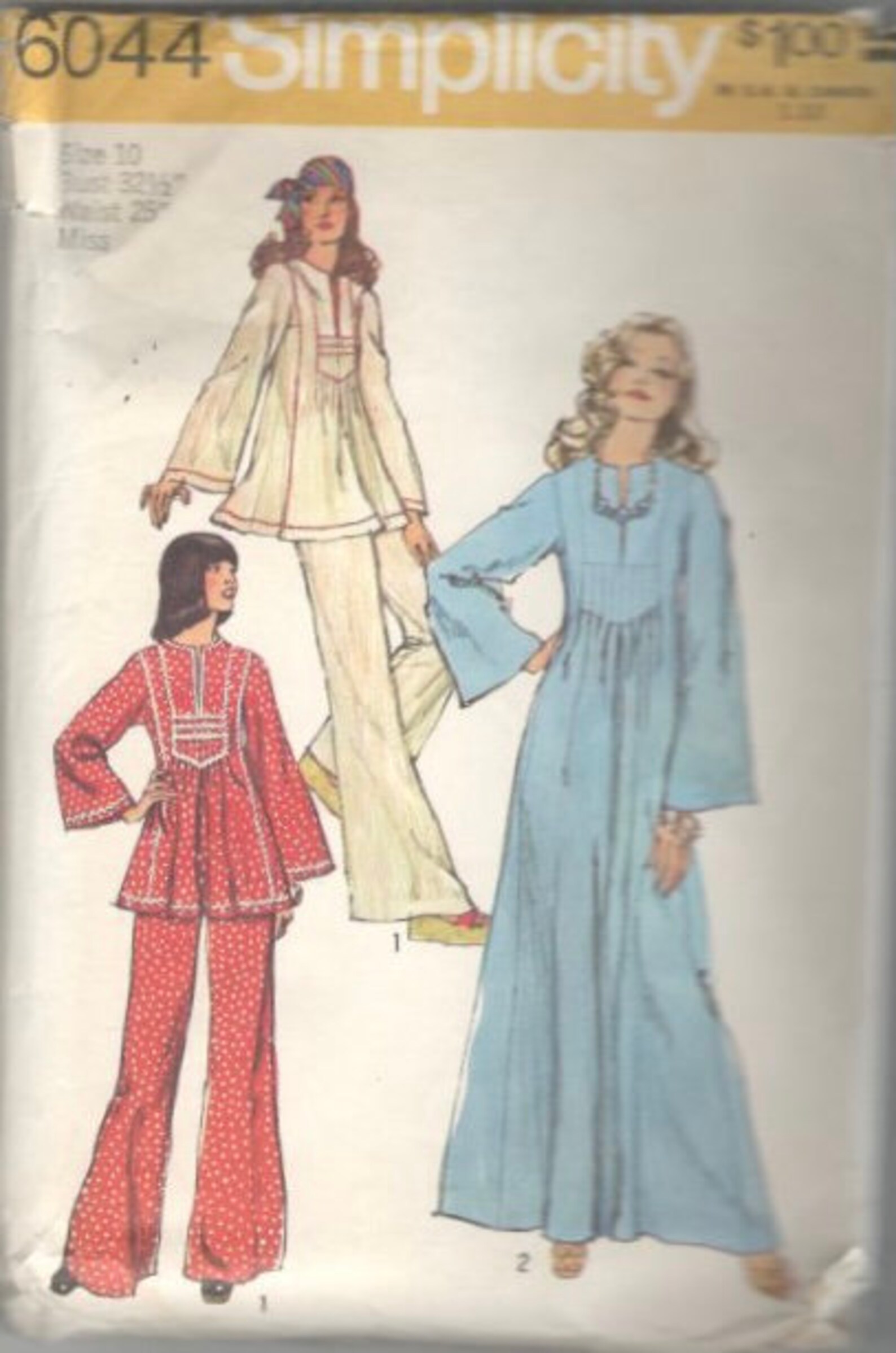 Simplicity 6044 1970s Misses Pullover Tucked Caftan Top and - Etsy