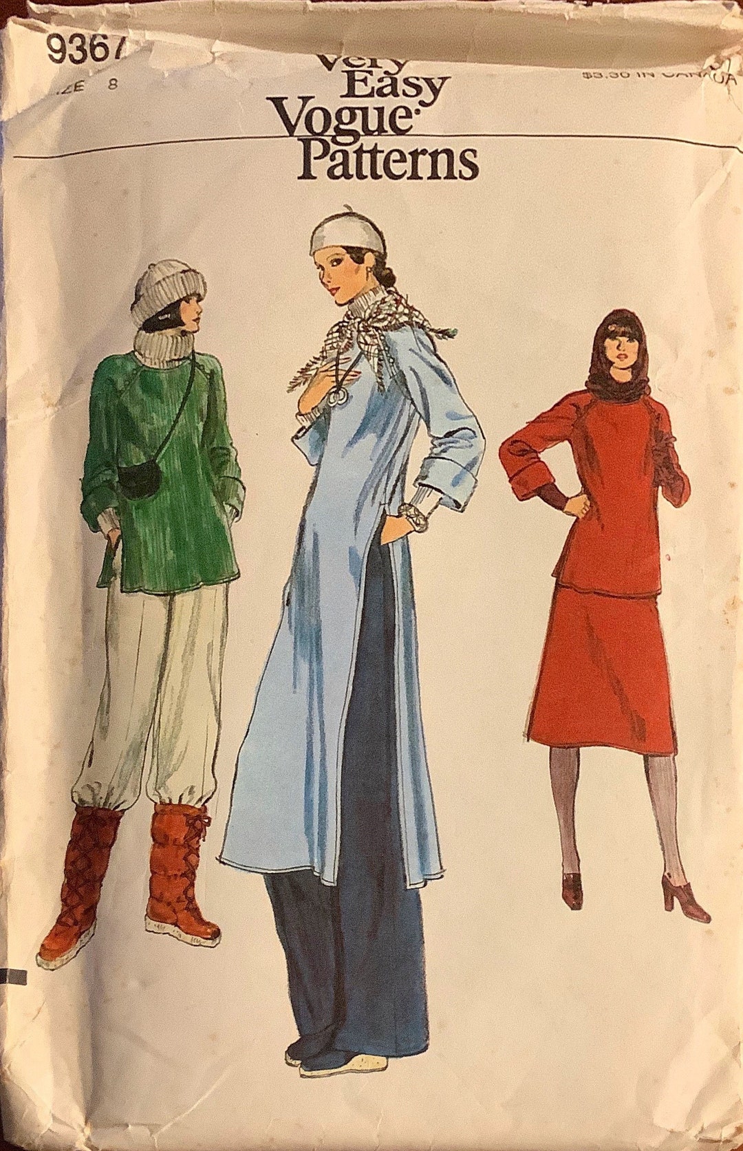 Vogue 9367 1970s Misses Pullover Top Tunic A Line Skirt and Straight ...