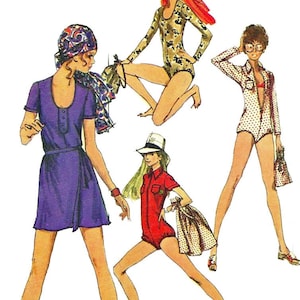 Simplicity 8880 1970s Misses Set of Body Suits Pattern Mini Wrap Skirt ...