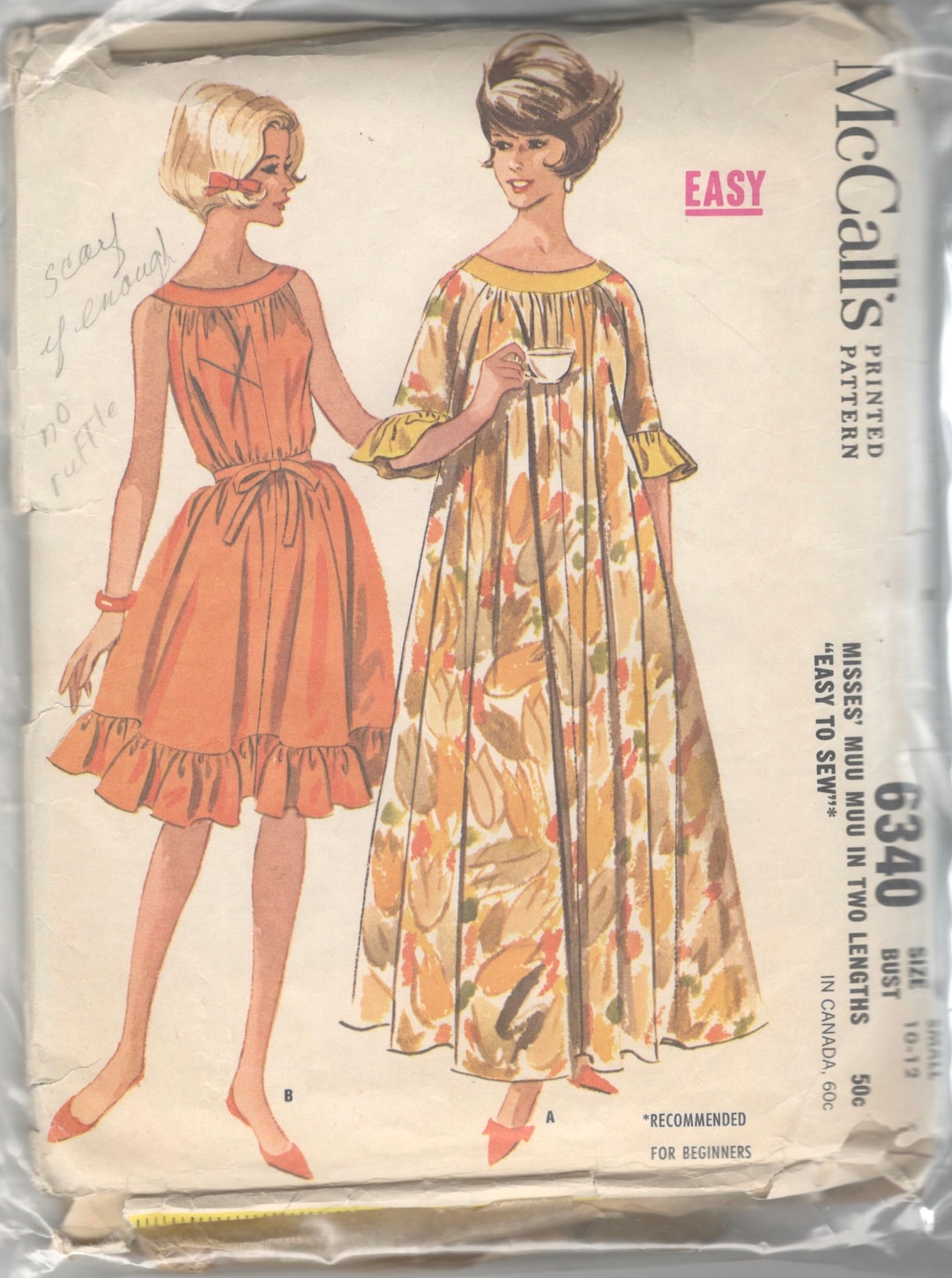Mccalls 6340 Easy Sundress Muu Muu Pattern Womens Vintage 1960s Sewing ...