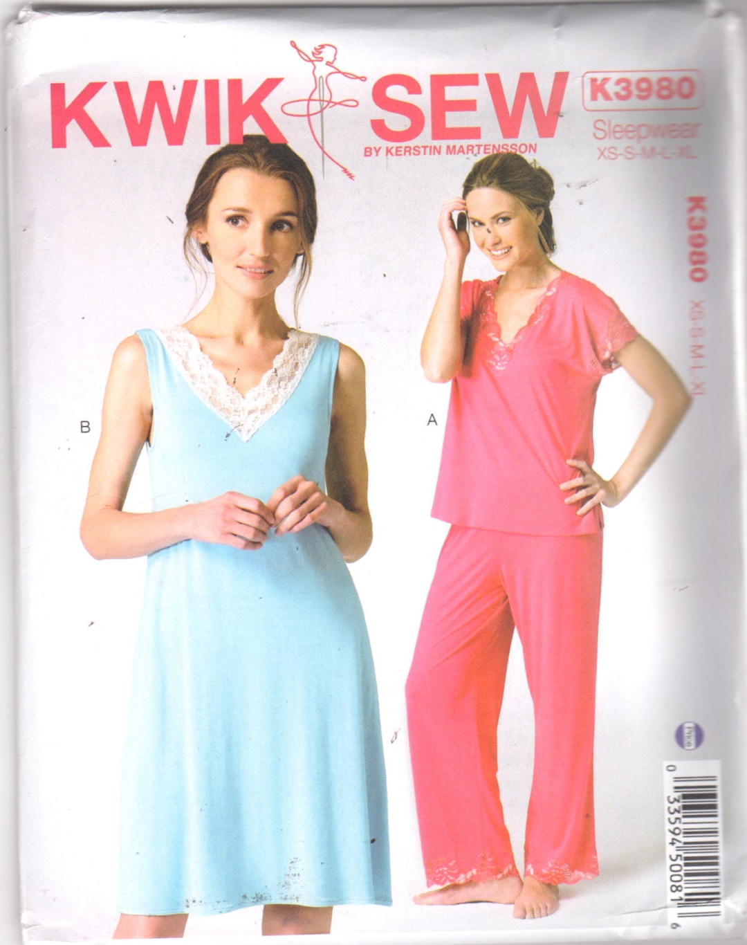 Kwik Sew 3980 Deep V Neck Nightgown and Pajamas Pattern Lace Trim Top ...