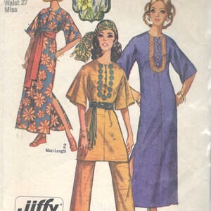 Simplicity 9101 1970s Misses CAFTAN Dress Tunic Top Pull on Pants ...