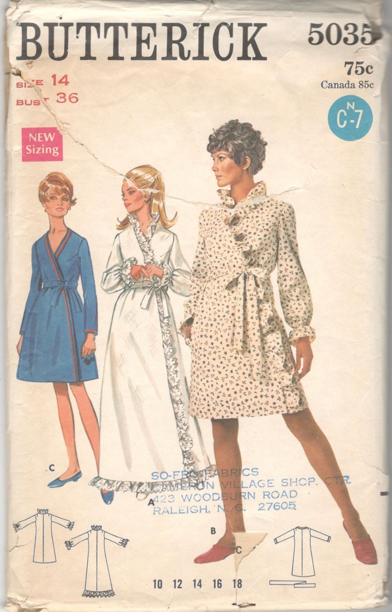 Butterick 5035 1970s Misses Wrap Robe Pattern Ruffled - Etsy