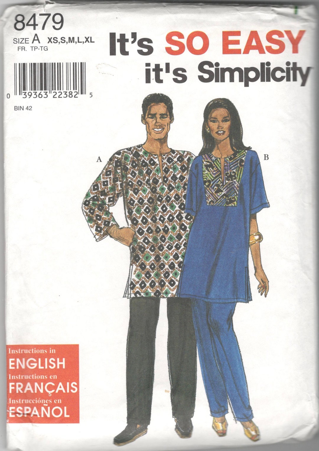 Simplicity 8479 1990s Mens Womens Dashiki Top Pull on Pants Pattern ...