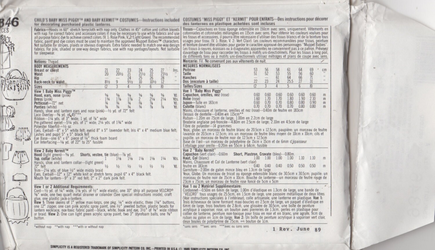 Simplicity 9346 0616 Childs Muppet Babies Costume Pattern Miss | Etsy