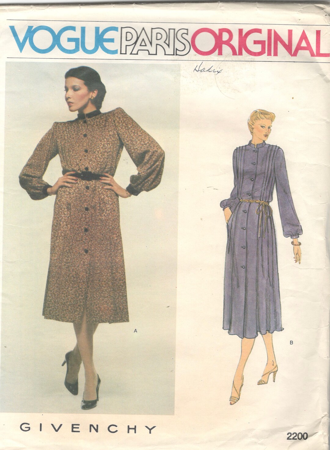 Vogue 2200 1970s Misses Dress Pattern Givenchy Flared Skirt Blouson ...
