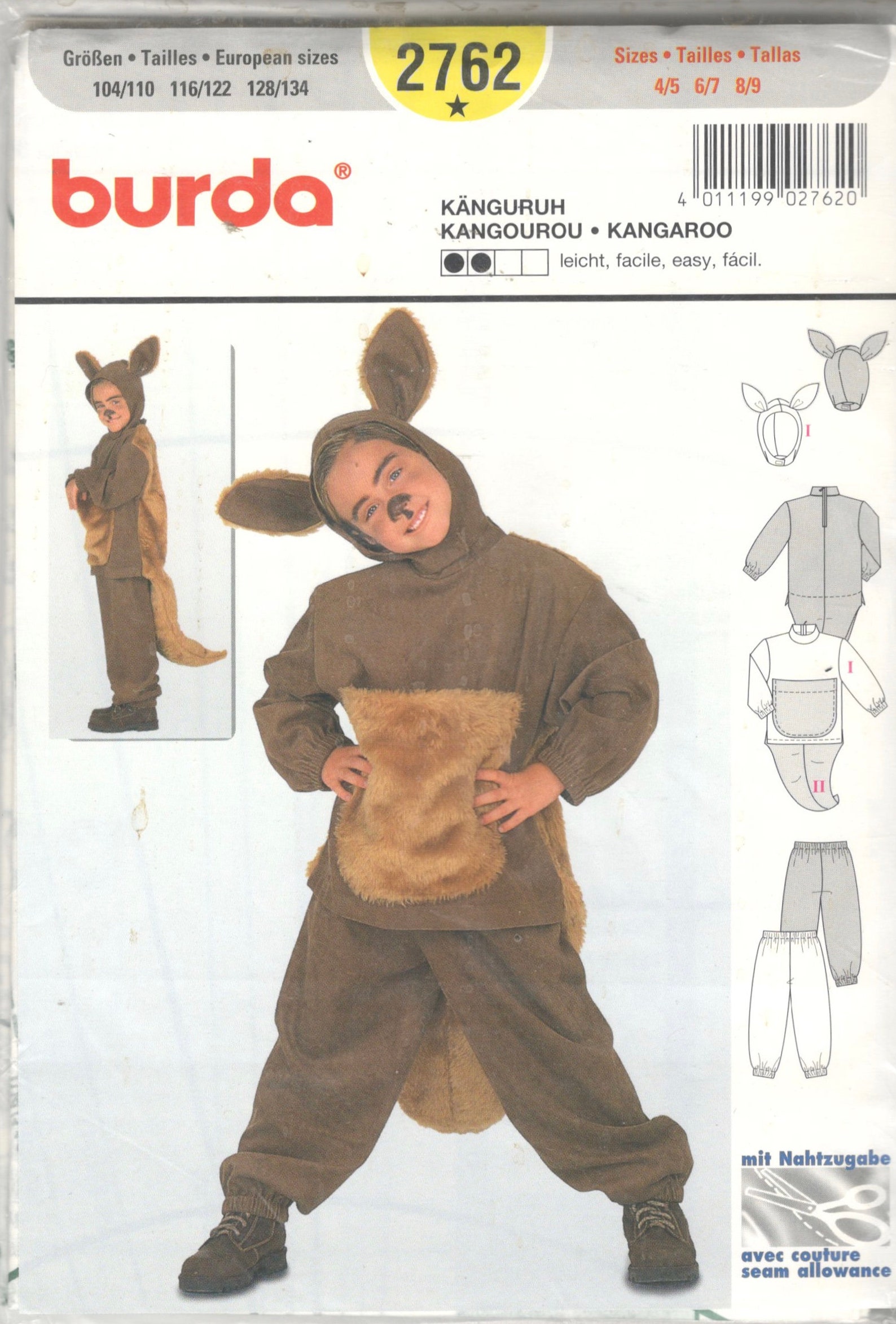 Burda 2762 Boys Girls Kangaroo Costume Pattern Pants Top Head - Etsy