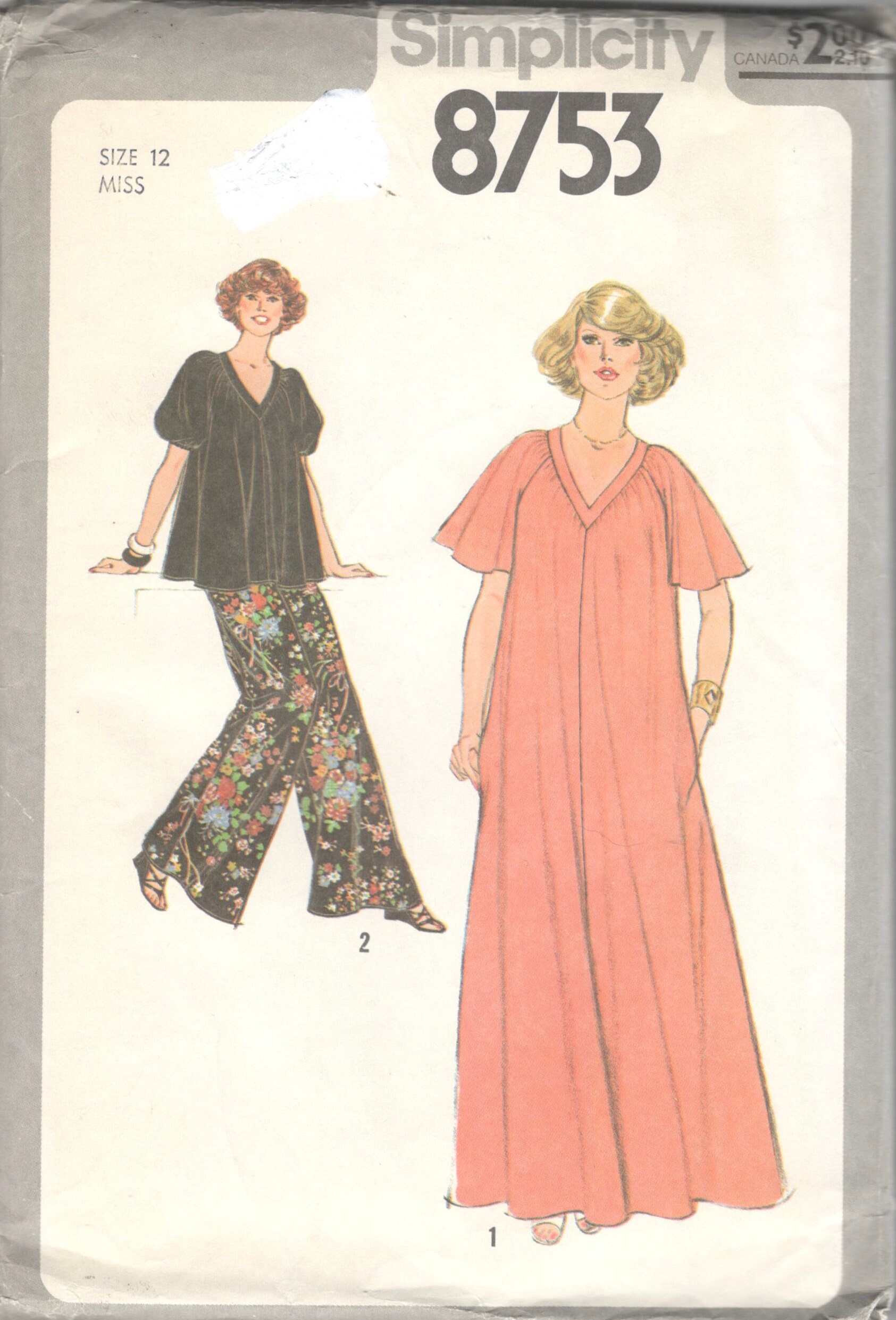 Simplicity 8753 V Neck Caftan Top Wide Leg Pants Pattern | Etsy