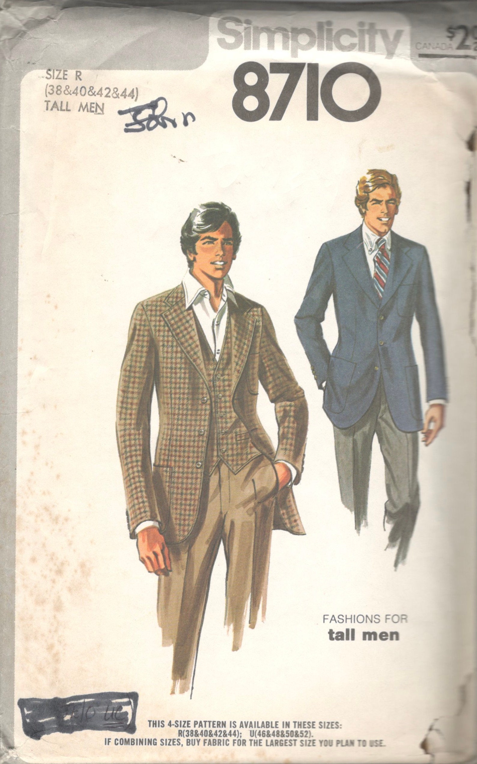 Simplicity 8710 1970s Tall Mens Lined JACKET and VEST Pattern - Etsy
