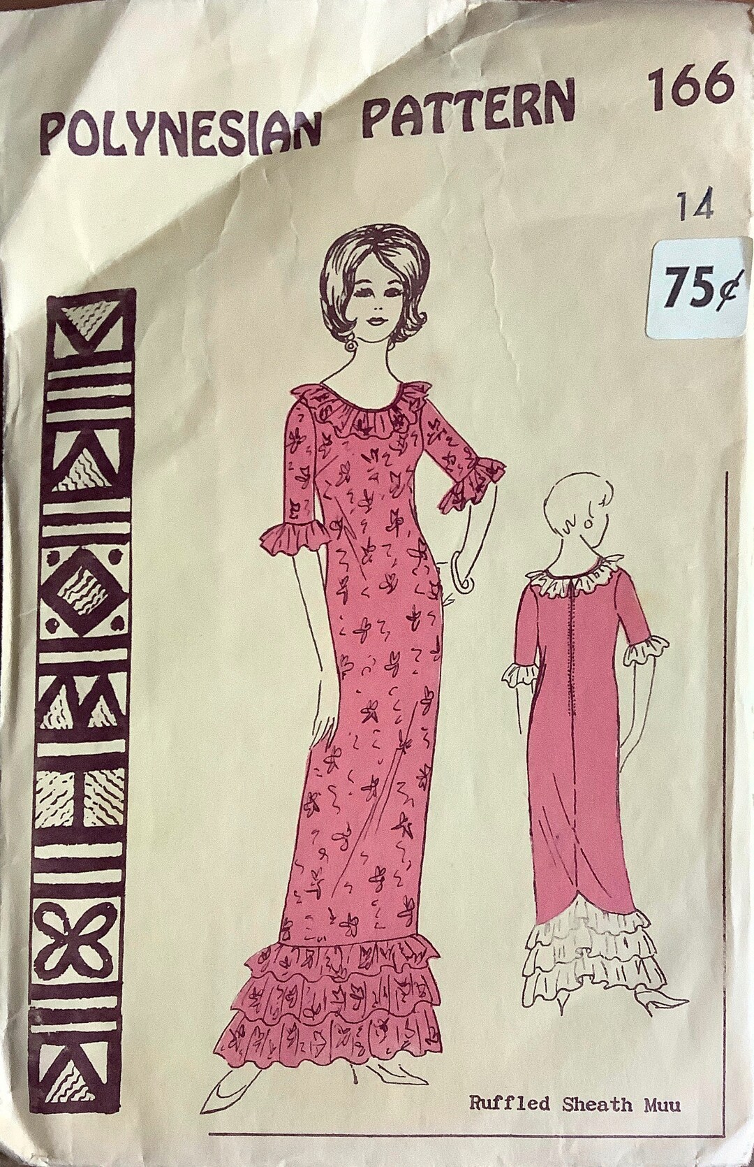 Polynesian Pattern 166 1960s Evening Ruffled Sheath Muu Muu Pattern ...