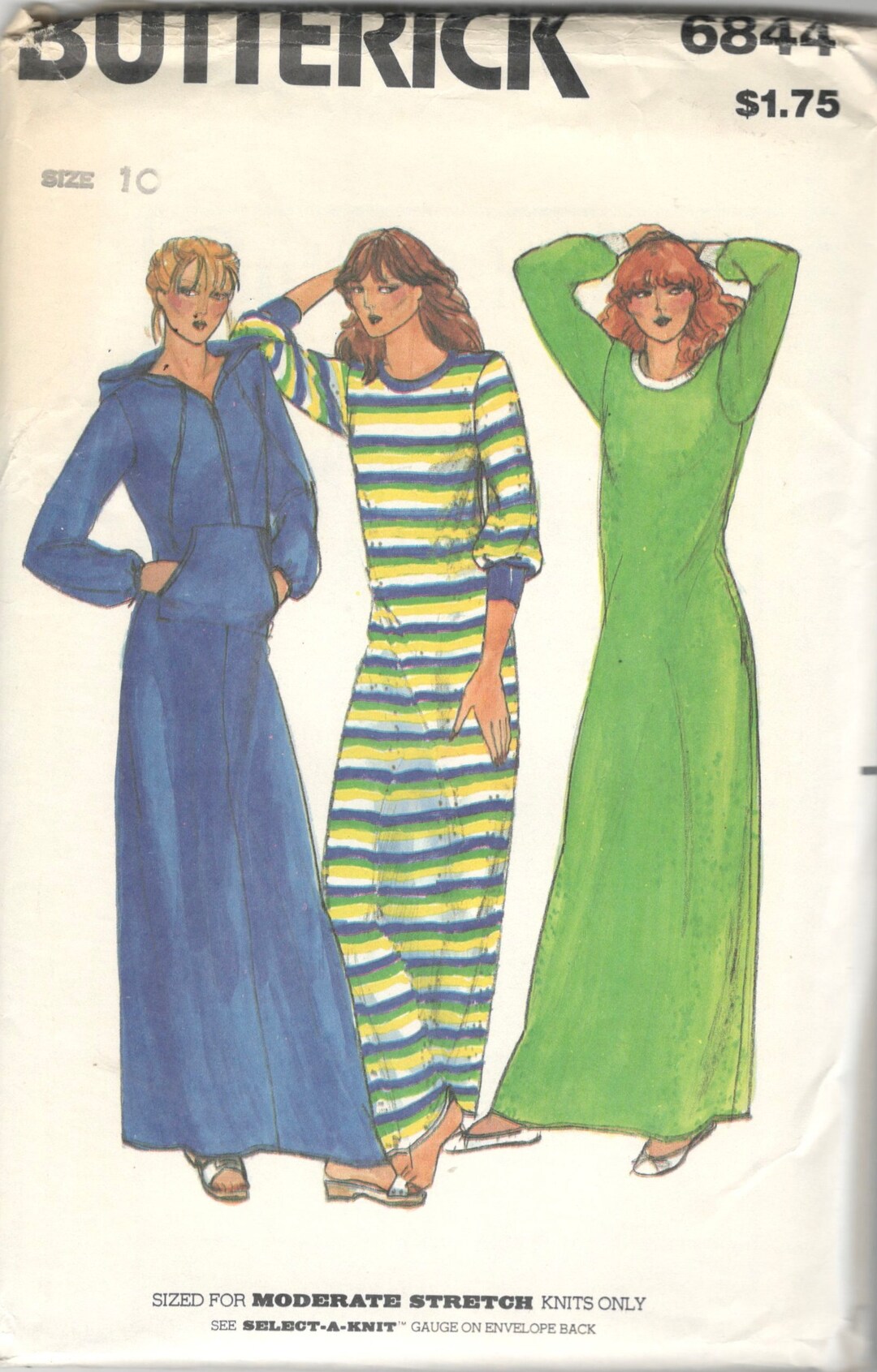 1980s Butterick 6844 Misses Nightshirt and Robe Pattern Maxi Muff ...