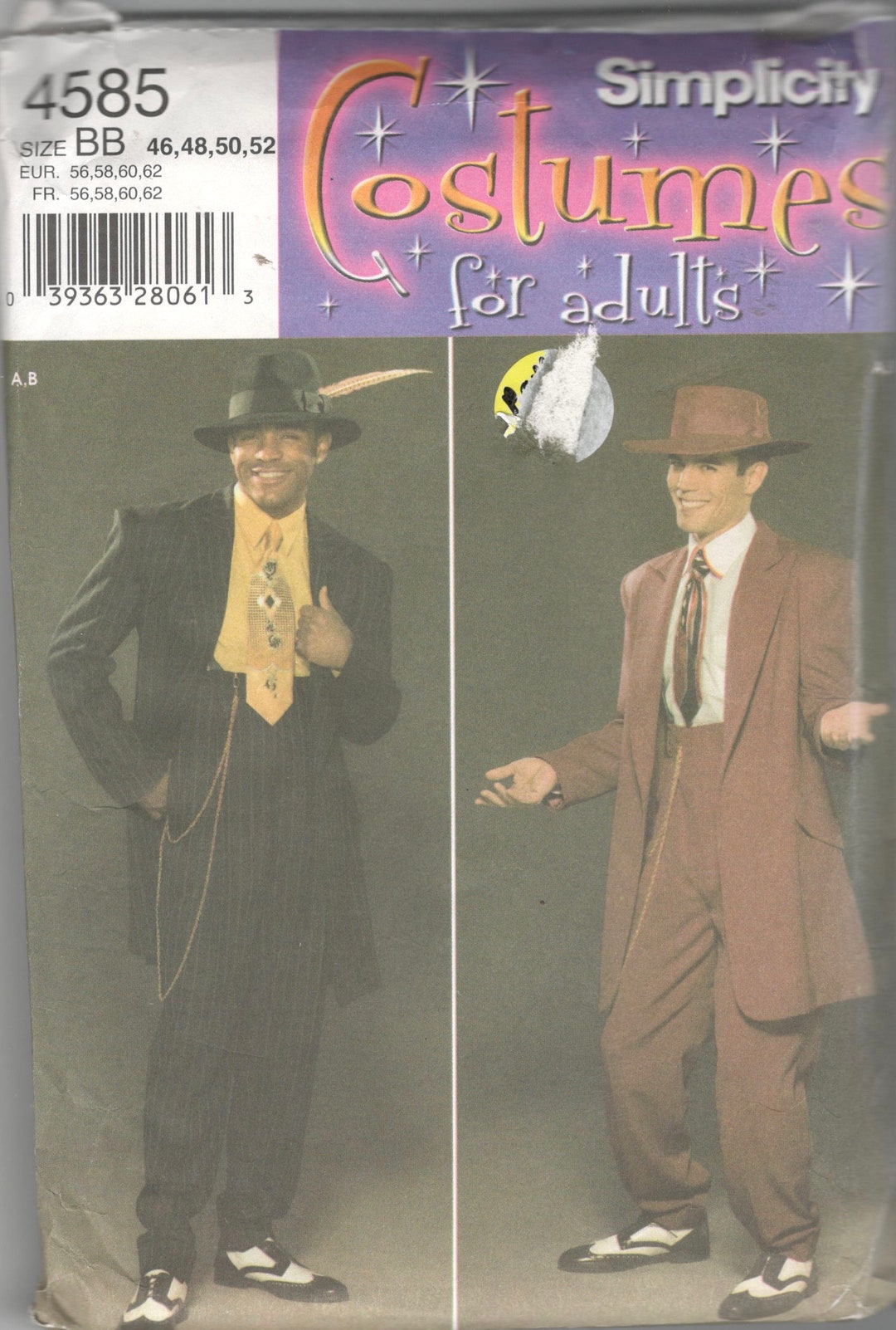 Simplicity 4585 Mens 1920s Style Zoot Suit Pattern Costume Gangster ...