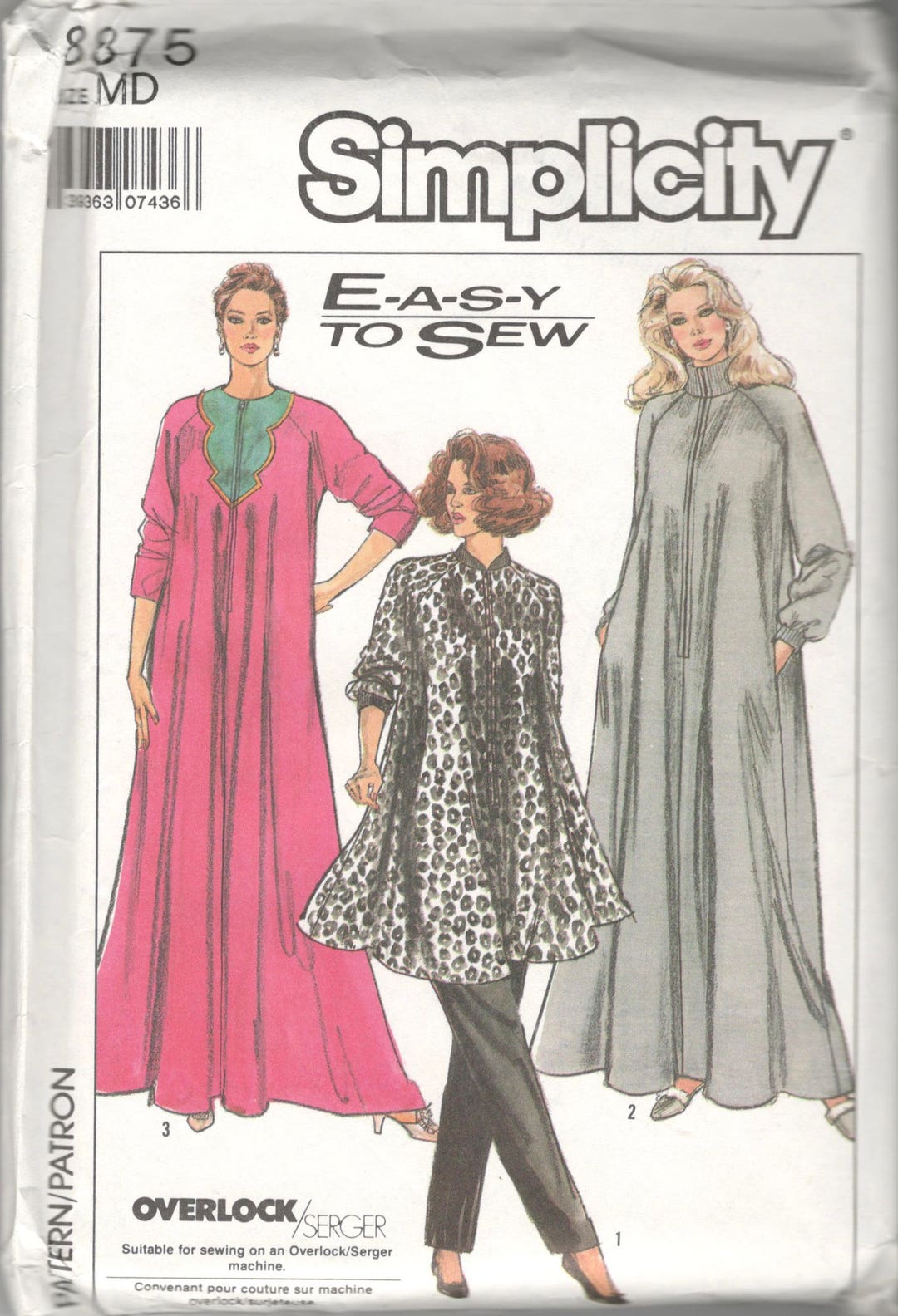Simplicity 8875 1980s Misses Easy to Sew Zip Front Knit Robe Pull on ...