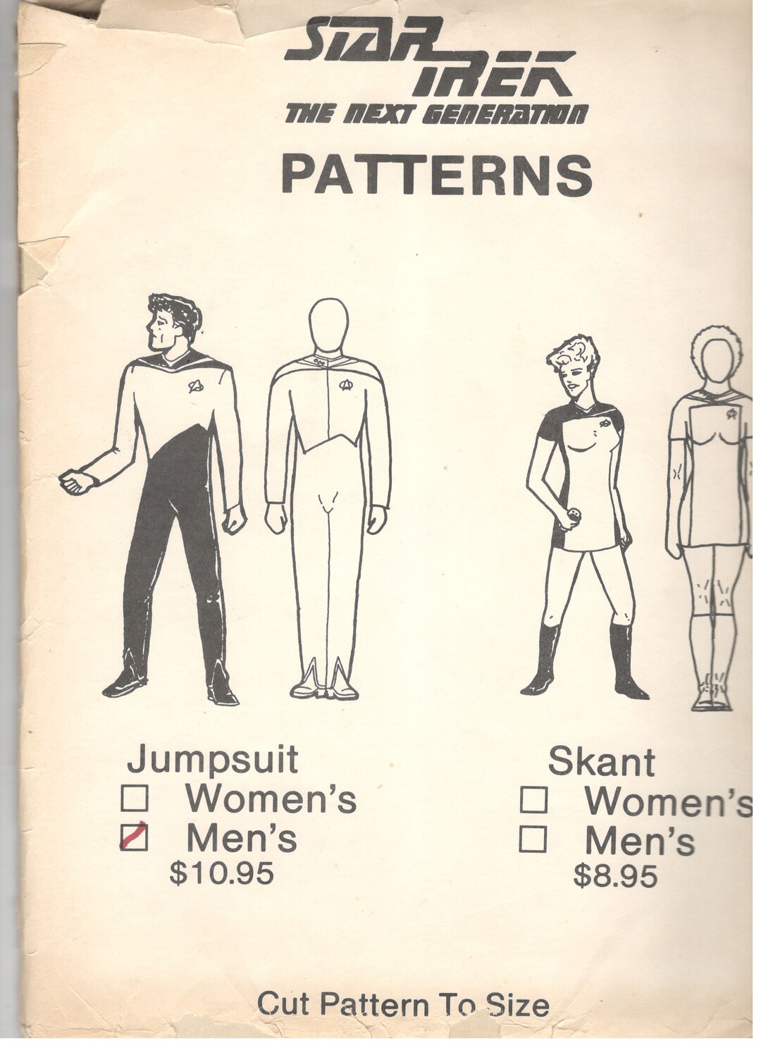 1980s Mens Star Trek Next Generation Costume Pattern Mens Jumpsuit TNG ...