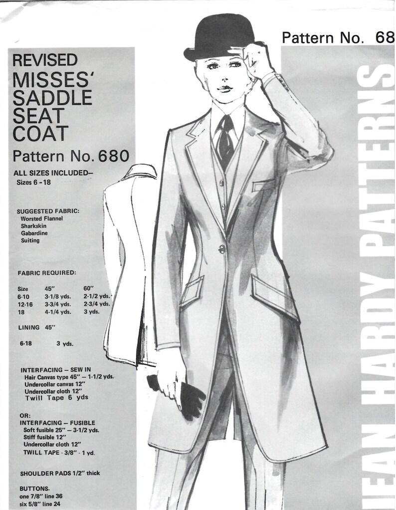 Jean Hardy 680 1970s Misses Saddle Seat Coat Pattern Show - Etsy