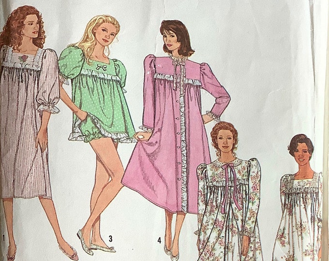 Simplicity 9929 Misses Pullover Nightgown Baby Doll Pajamas Robe ...