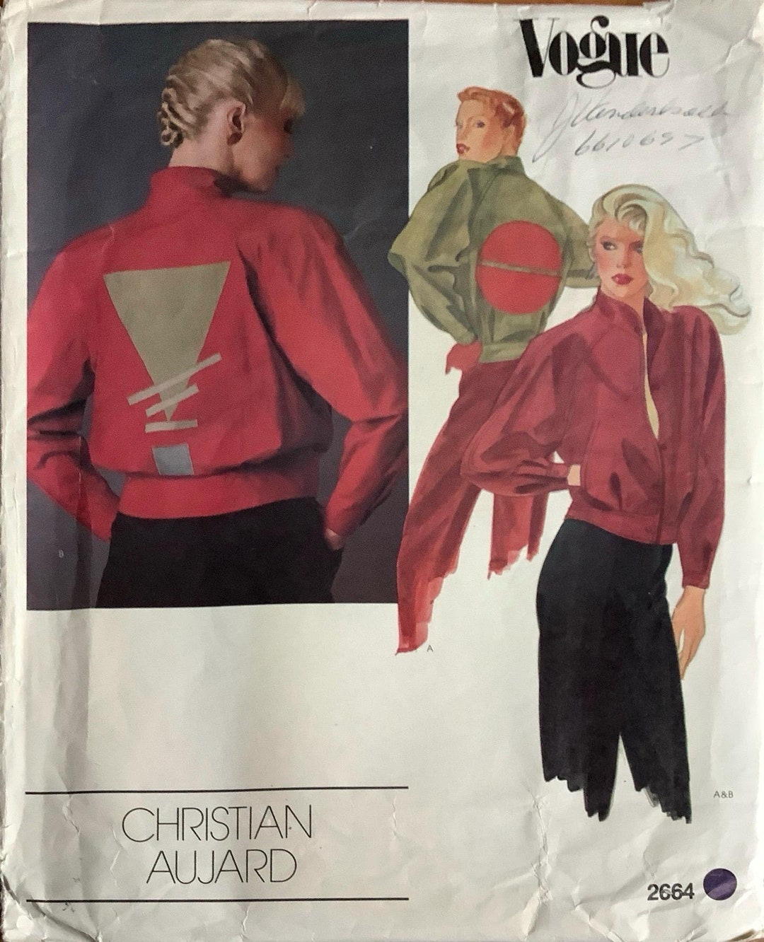 Vogue 2664 1980s Loose Fit Zip Front Bomber Jacket Pattern Appliqués ...