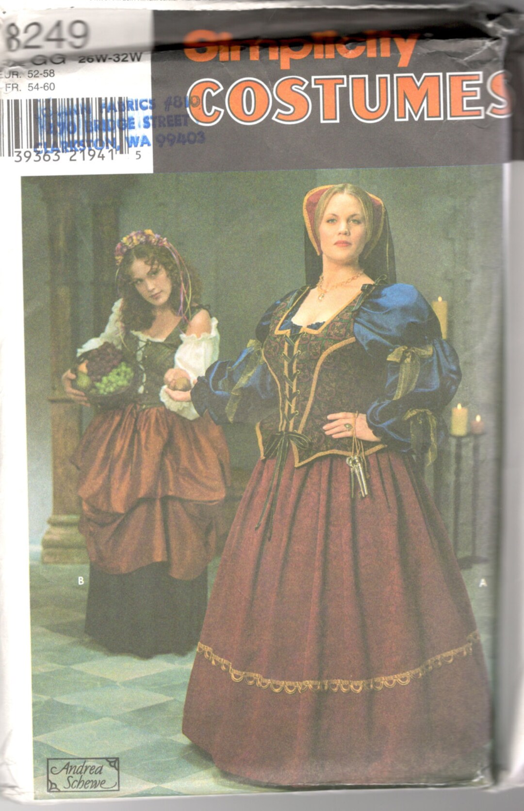 Simplicity 8249 Womens Historical Costume Pattern Blouse Skirt - Etsy