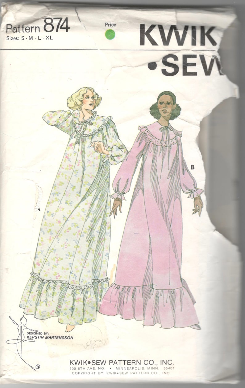 Kwik Sew 874 1970s Misses Nightgown Pattern Raglan Sleeve - Etsy