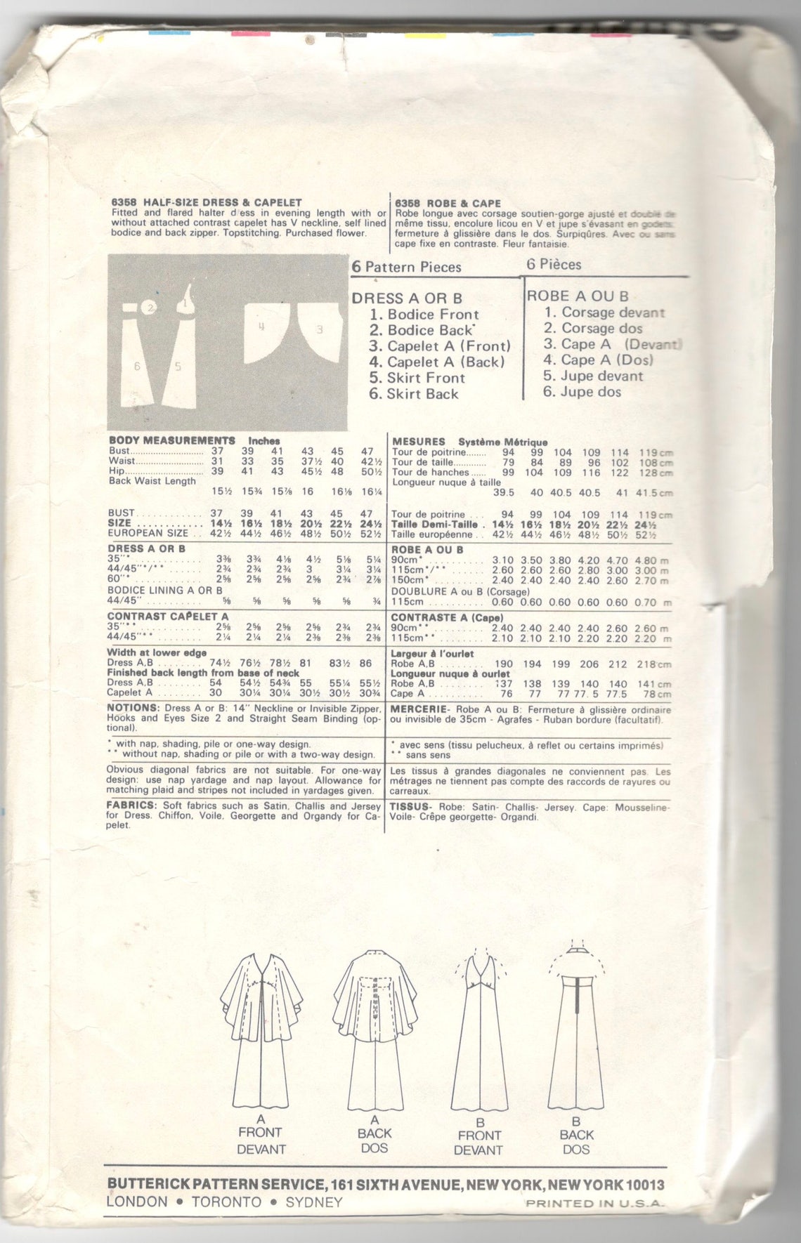 Butterick 6358 1980s Empire Halter Dress and Capelet Pattern - Etsy