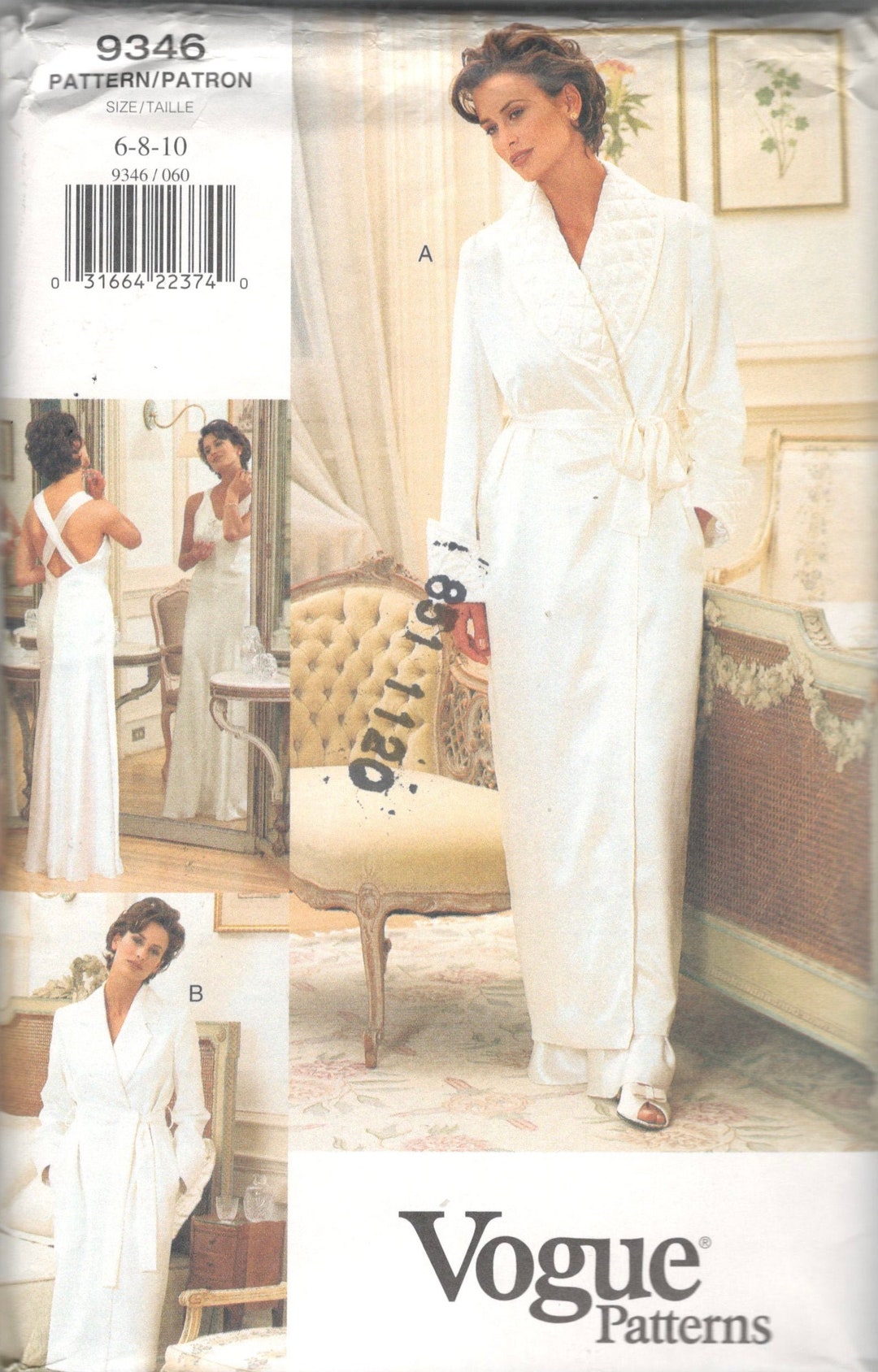 Vogue 9346 Misses Elegant Nightgown and Wrap Robe Pattern Criss Cross ...