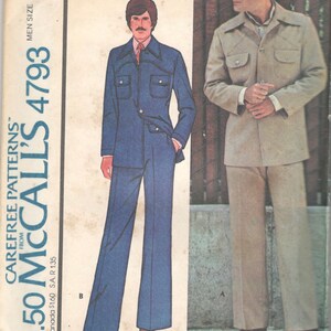 Mccalls 4793 1970s Mens Pants and Jacket Pattern 2 Piece Suit Safari ...