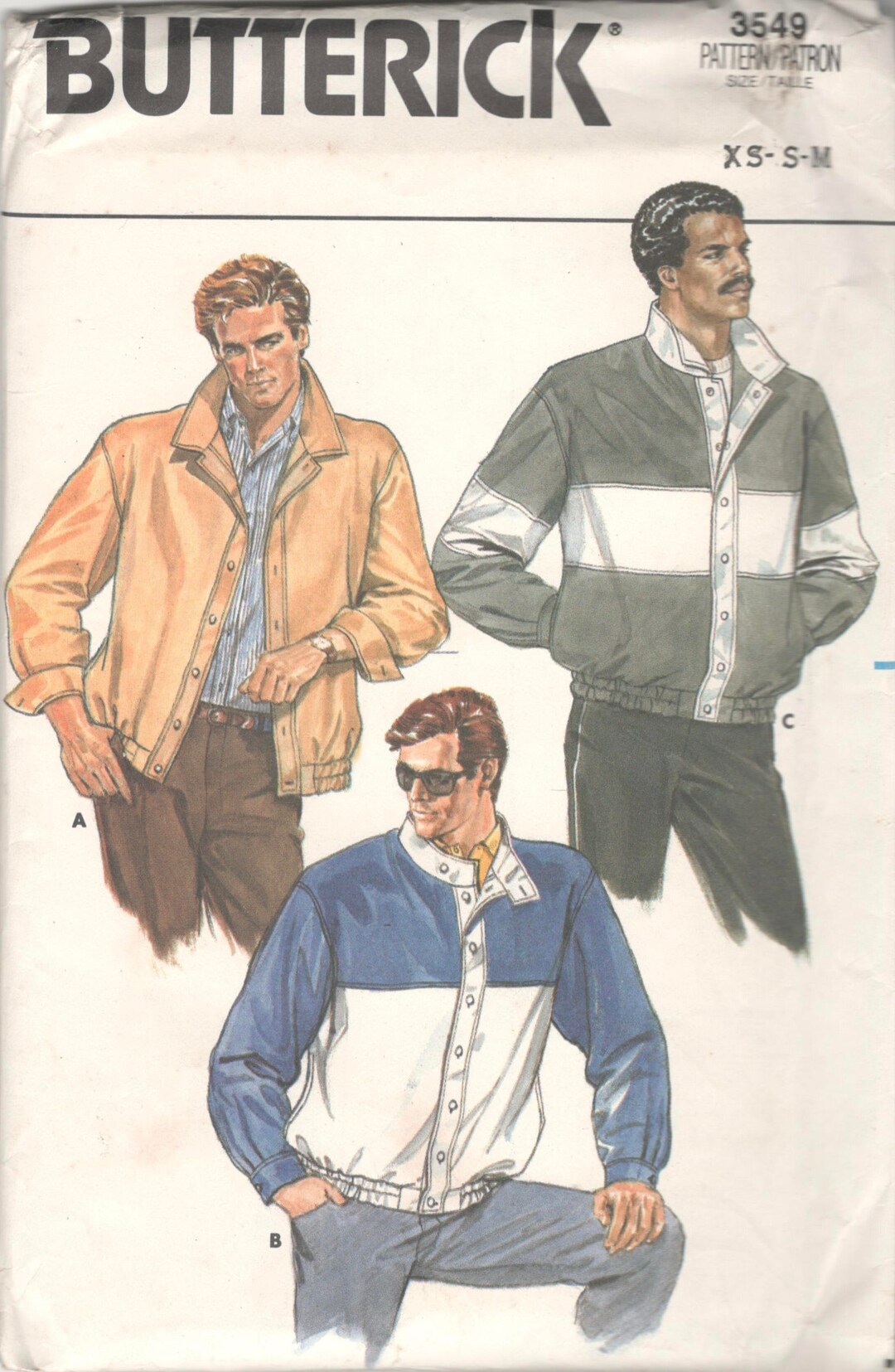 Butterick 3549 1980s Mens Jacket Pattern Button or Snap Front ...
