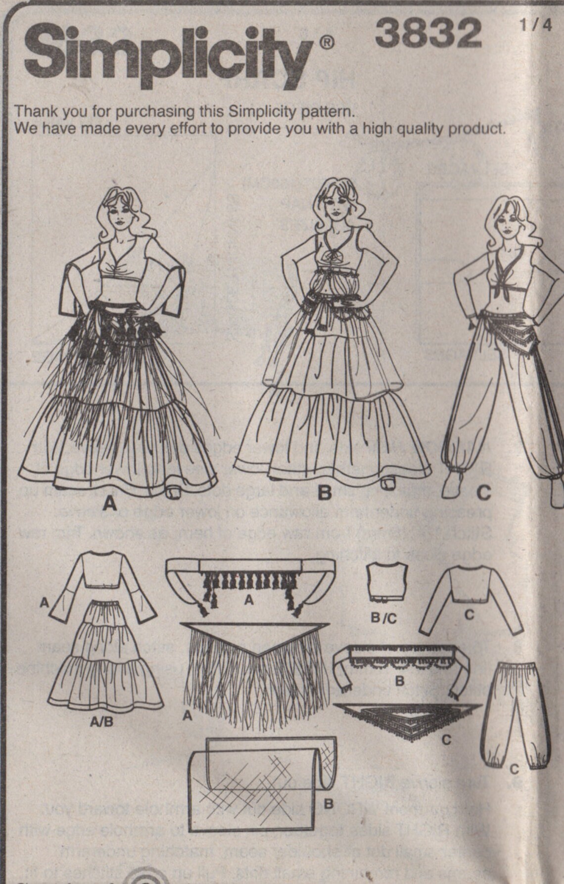 Simplicity 3832 Belly Dancing Costume Pattern Dance Studio - Etsy