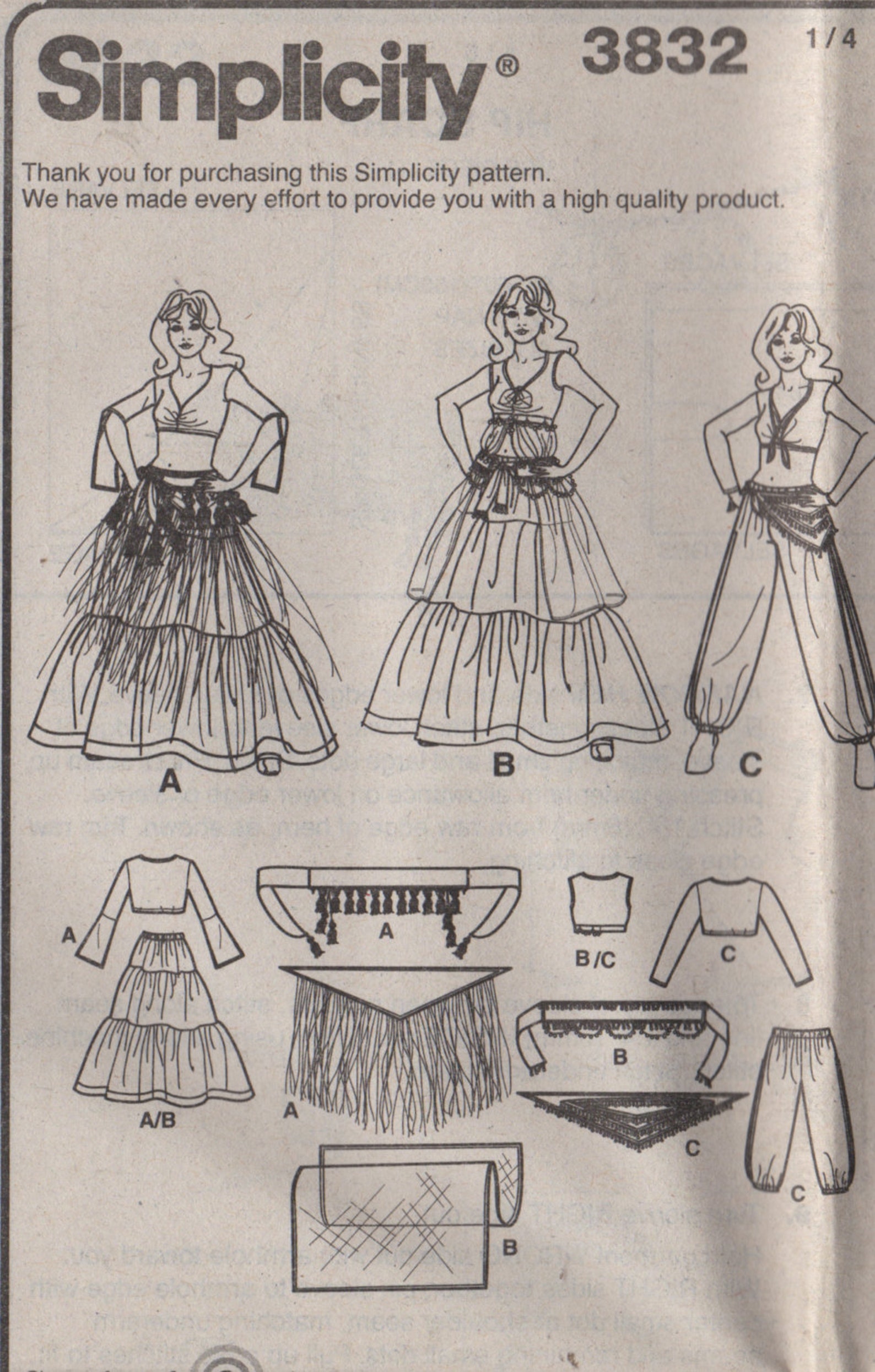 Simplicity 3832 Belly Dancing Costume Pattern Dance Studio - Etsy
