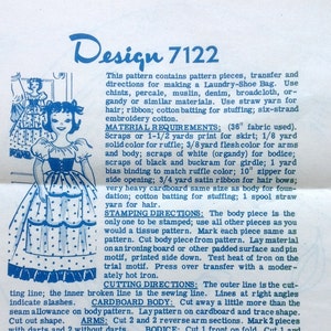 1950s Mail Order 7122 Doll Laundry Bag Shoe Bag Pattern Swiss - Etsy