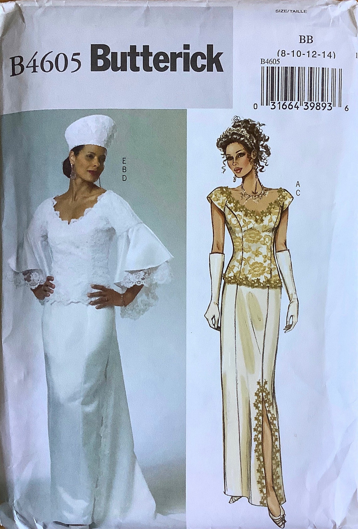 Butterick 4605 Misses Wedding Top Skirt Detachable Train and Hat ...
