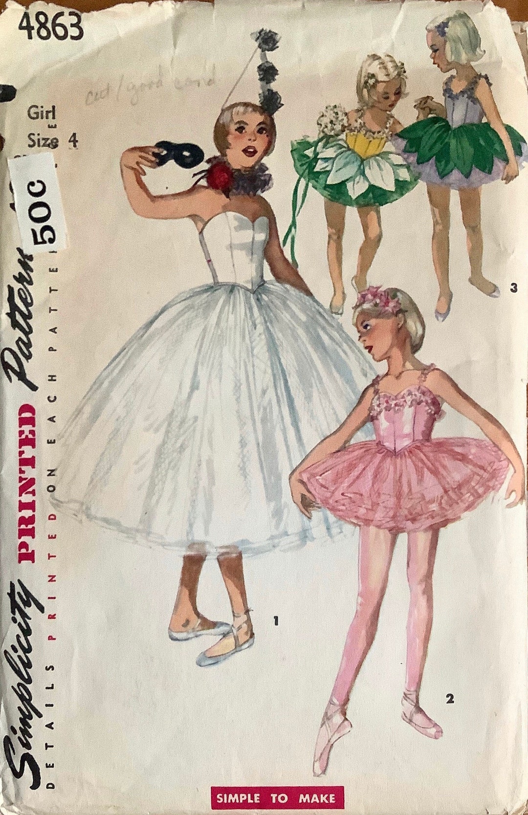 Simplicity 4863 1950s Girls Ballet Ballerina Costume Hat and Ruff ...